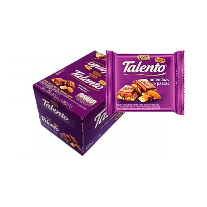 Comercial Marinete | Chocolate Talento Amêndoas E Passas 12X85gr Unid